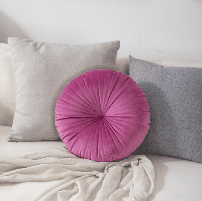 2pcs Velvet Round Decorative Throw Pillow Pleated Circular Pillows ...