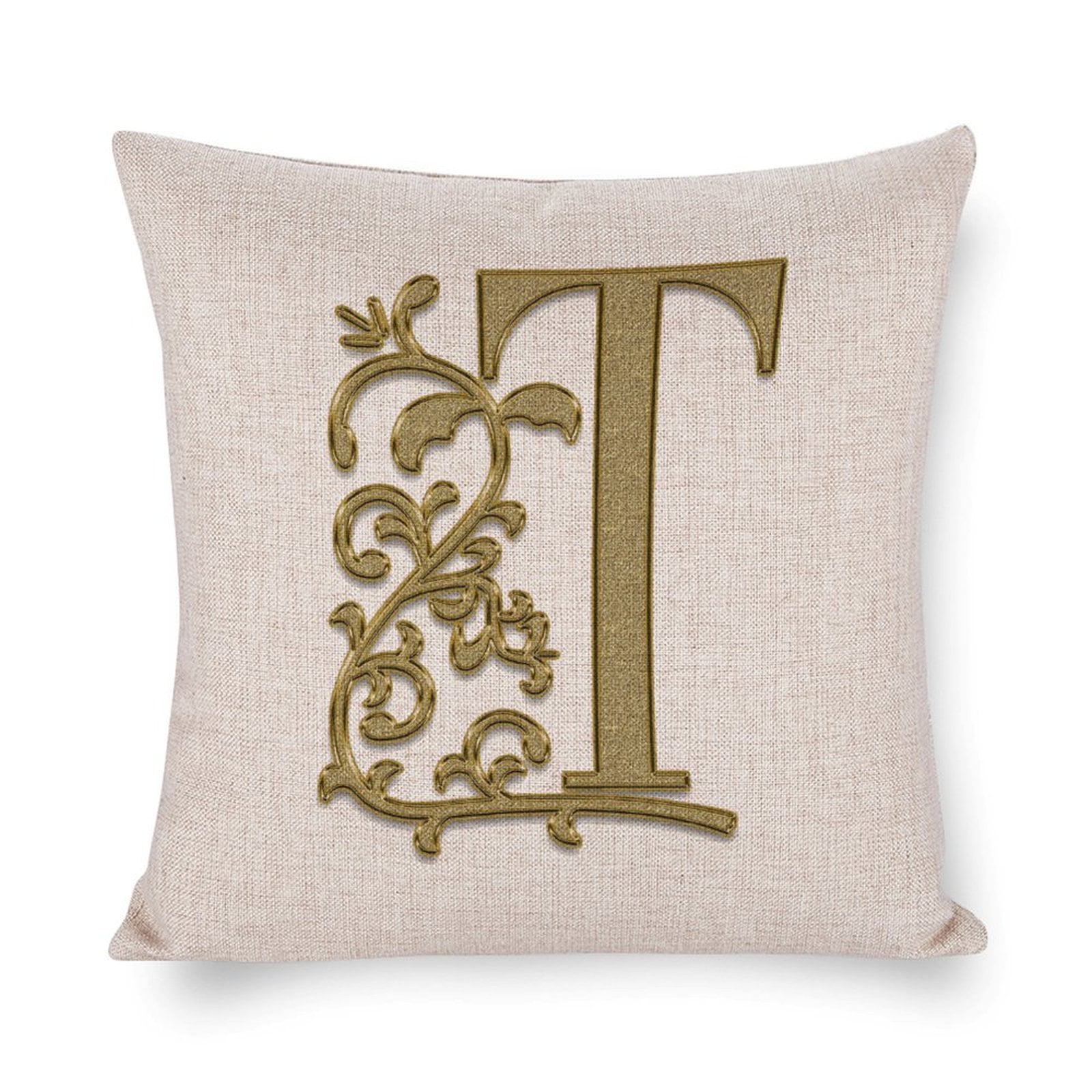 Pillowcase Beautiful Gold Floral Monogram Initial T Custom Throw Pillow ...