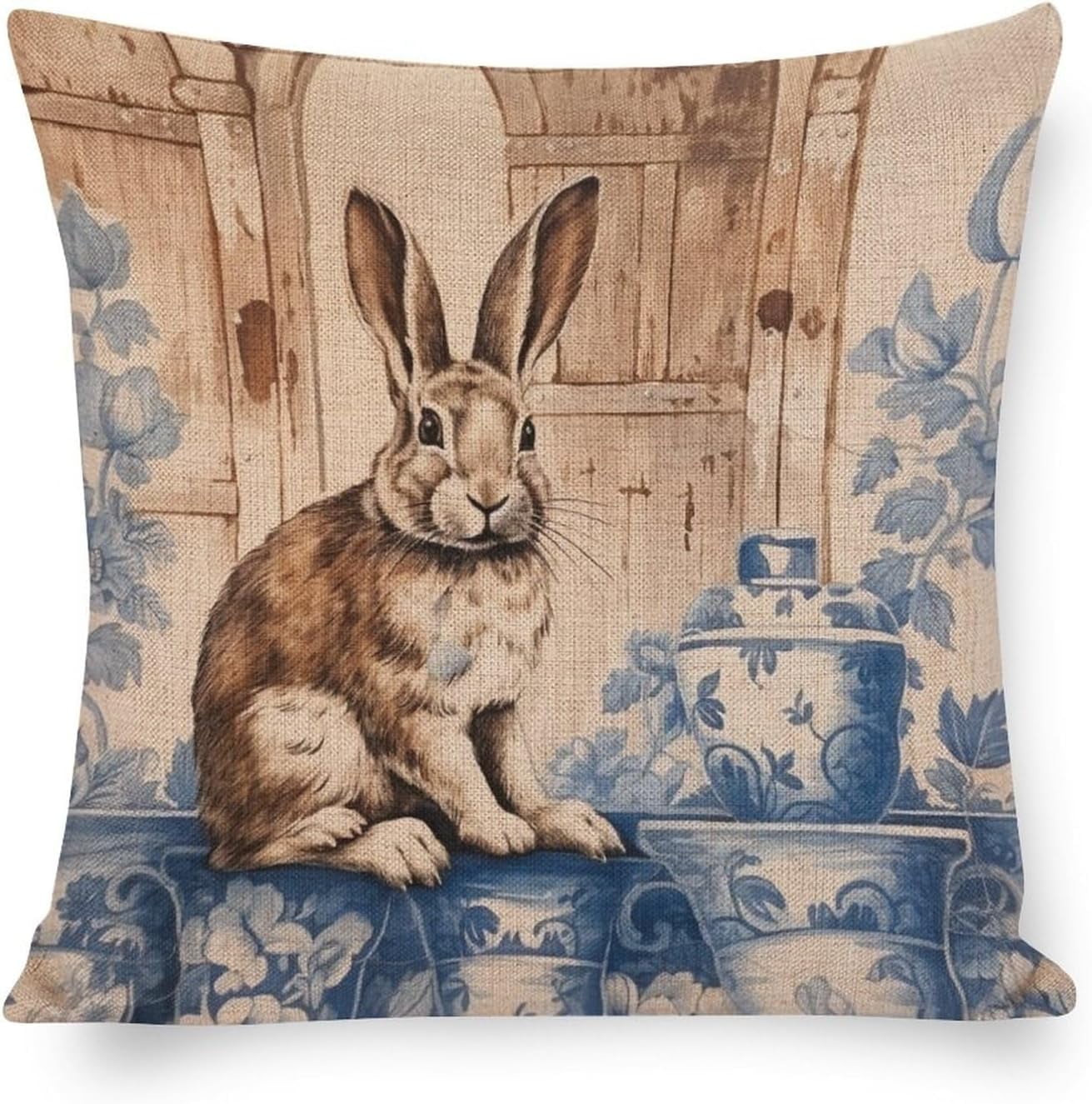 Pillowcase Rustic Blue Dutch Rabbit Throw Pillow Covers Vintage ...