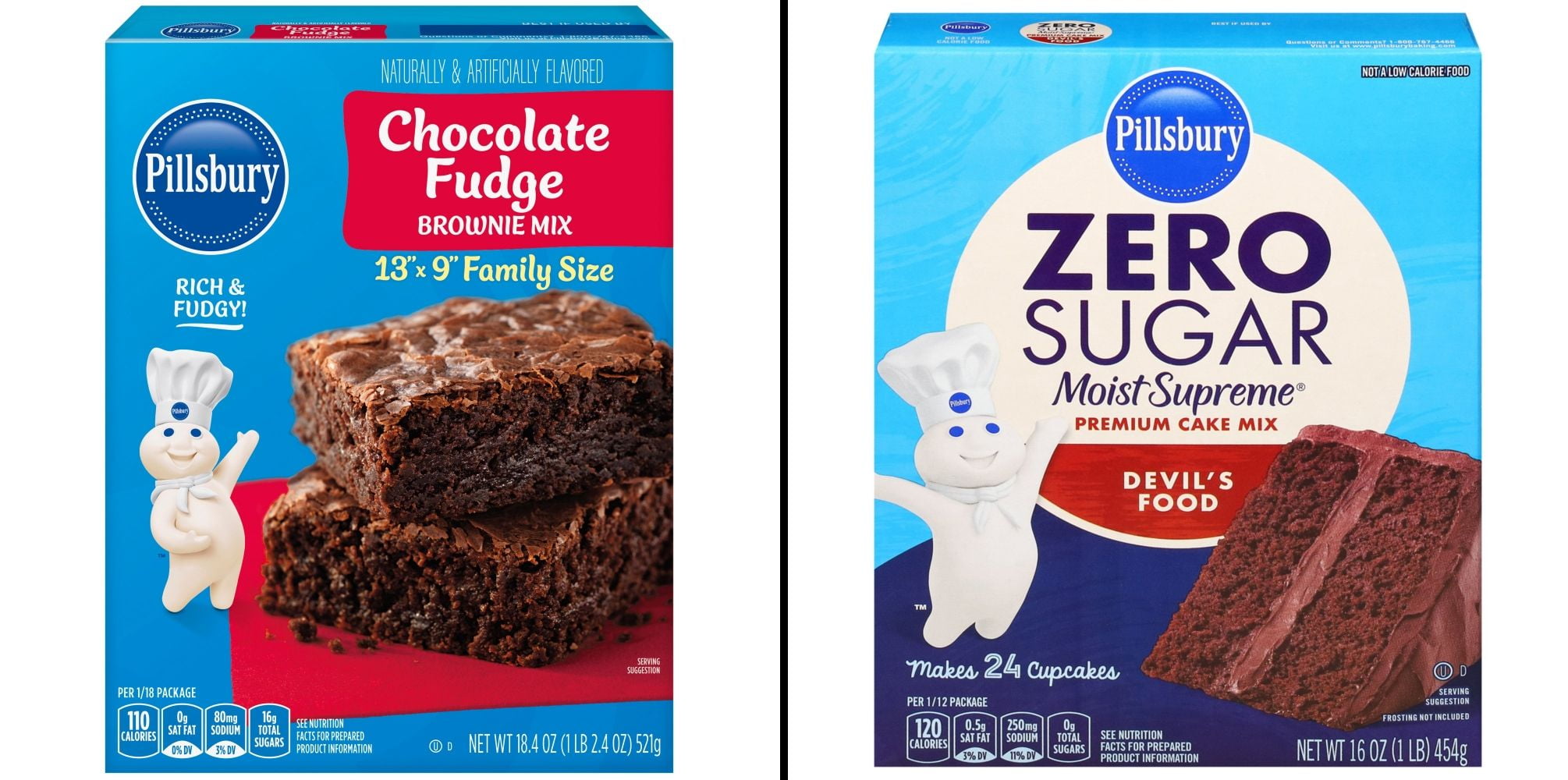 Pillsbury Chocolate Fudge Brownie Mix 18.4 oz & Pillsbury Zero Sugar Devil's Food Cake Mix 16 oz ...
