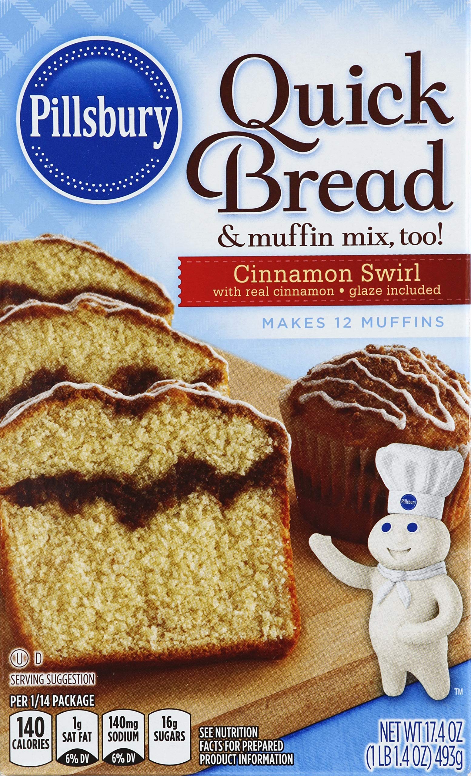 Pillsbury Quick Bread Baking Mix, Cinnamon Swirl, 17.4 Ounce Boxes ...