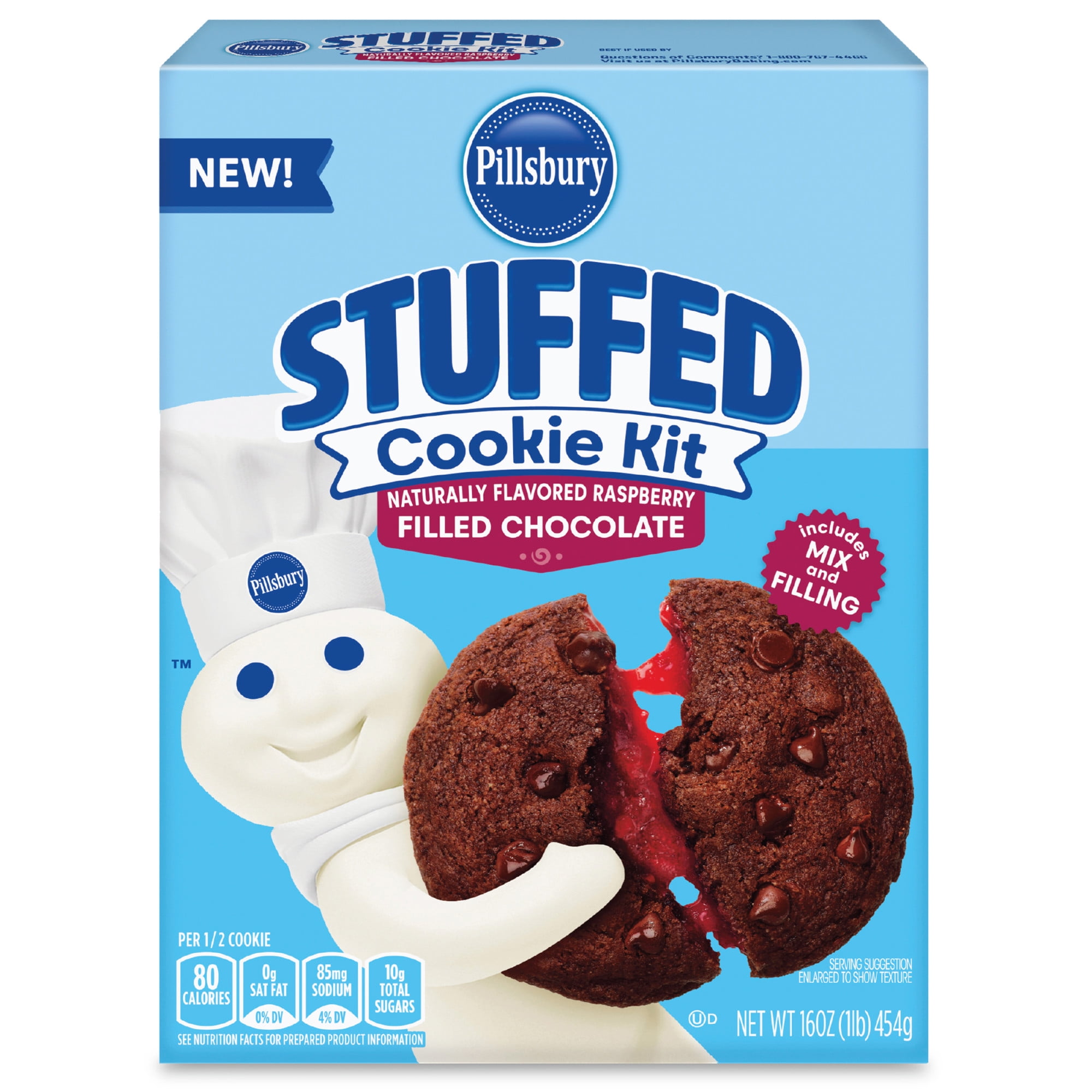 Pillsbury Raspberry Filled Chocolate Stuffed Cookie Mix, 16 Oz, Easy ...