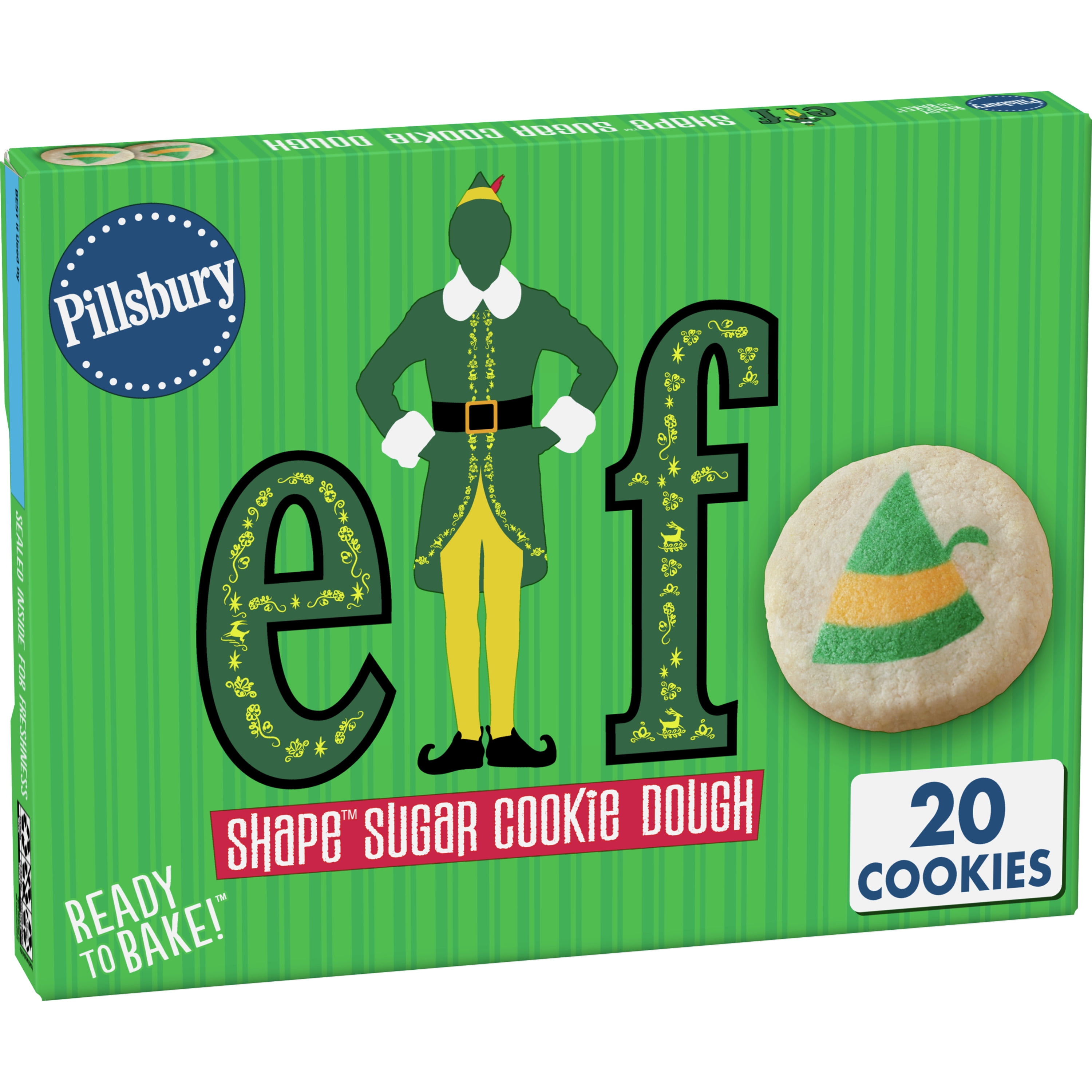 Pillsbury Ready to Bake Elf Shape Sugar Cookie Dough, 20 Cookies, 9.1 ...