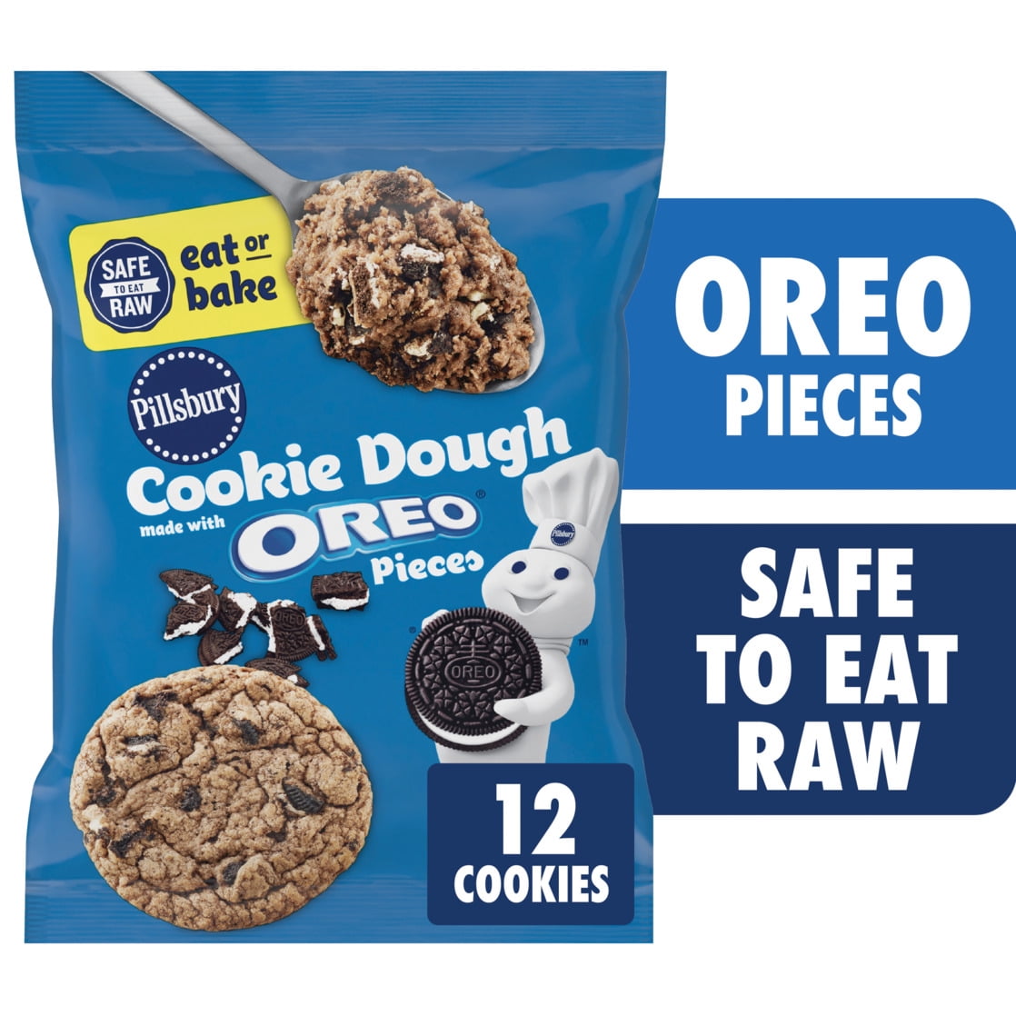 Pillsbury Cookie Dough Made with OREO Pieces, Makes 12 Big Cookies, 16 ...