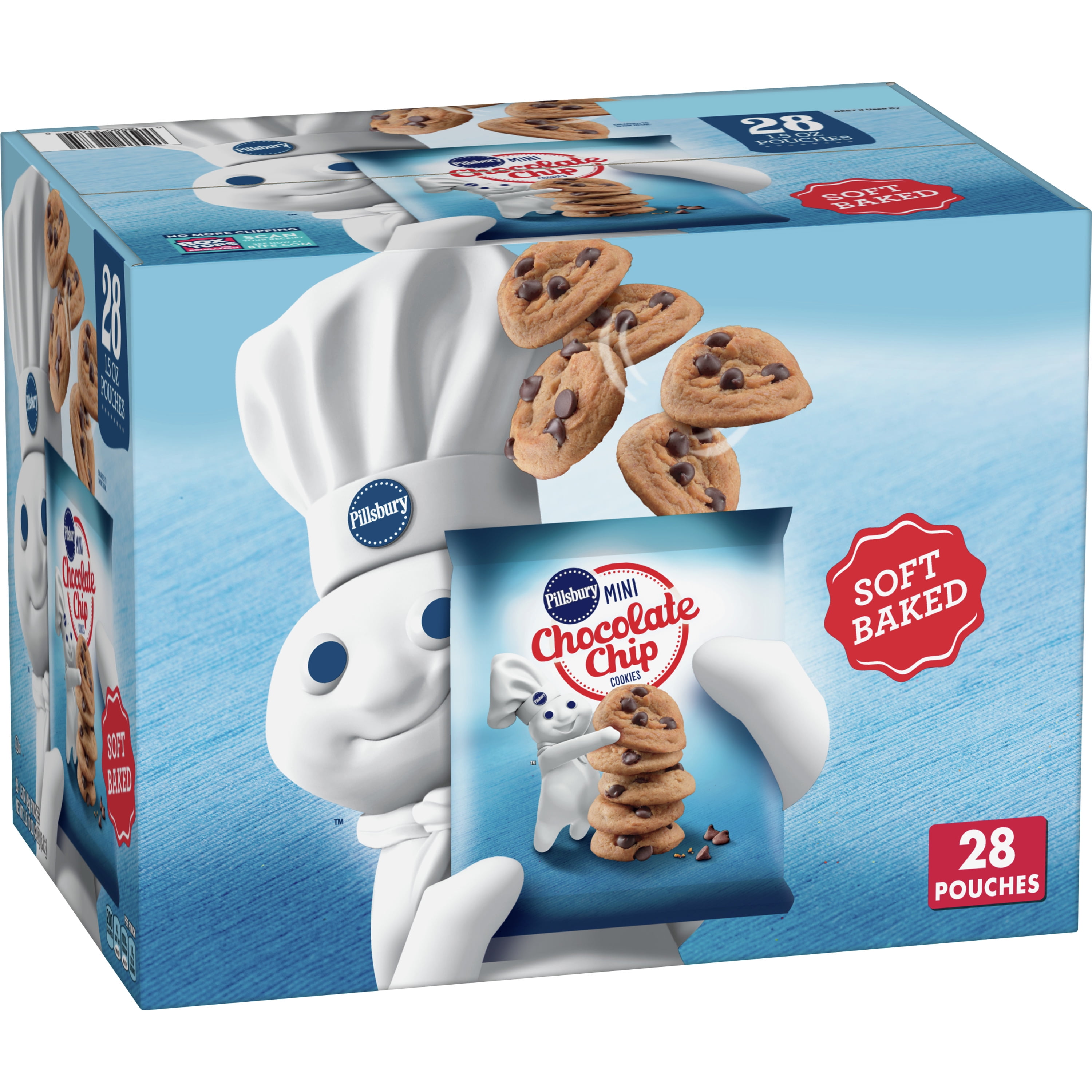 Pillsbury Soft Baked Mini Chocolate Chip Cookies, Individual Pack, 28 ...