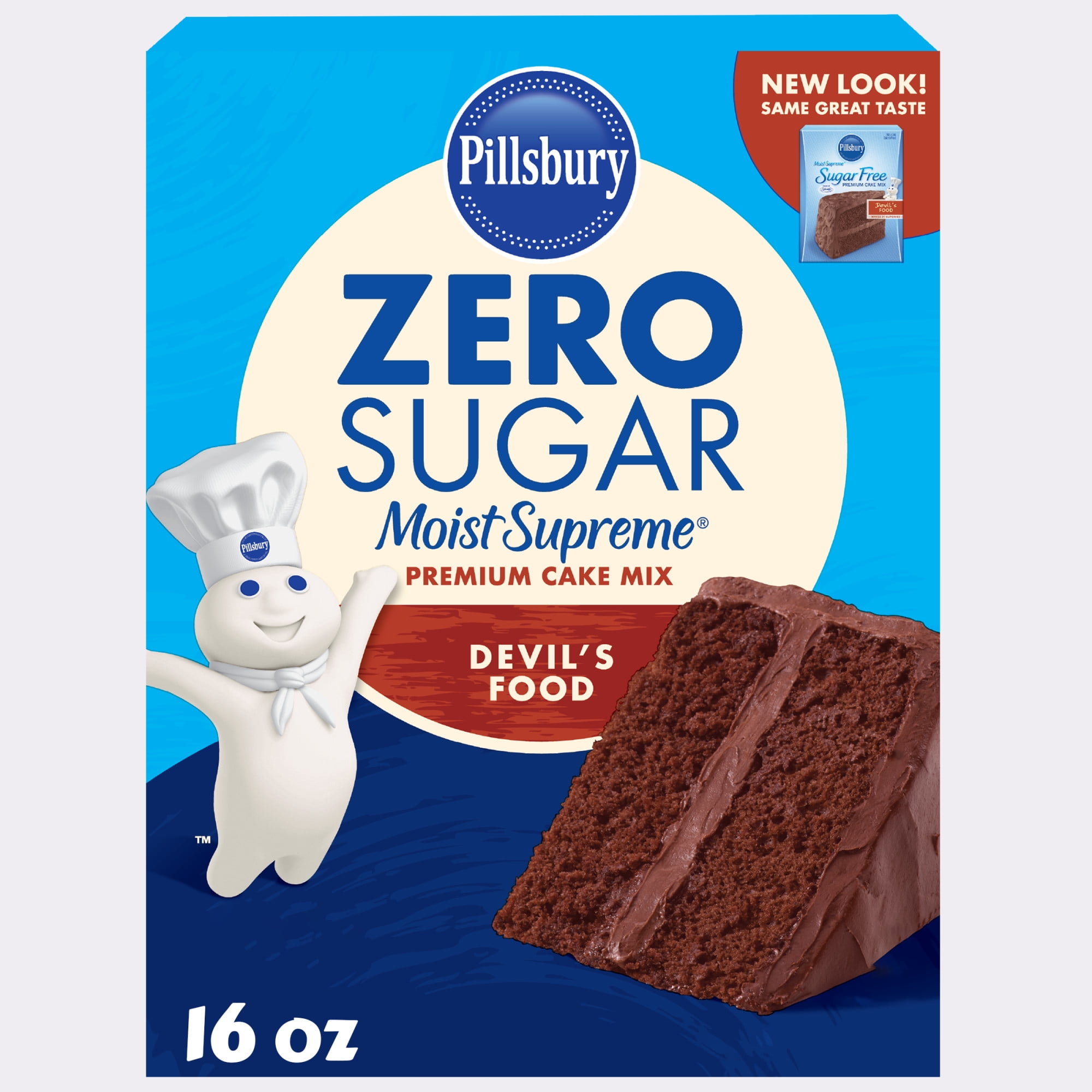 Pillsbury Zero Sugar Moist Supreme Devil's Food Premium Cake Mix, 16 Oz ...