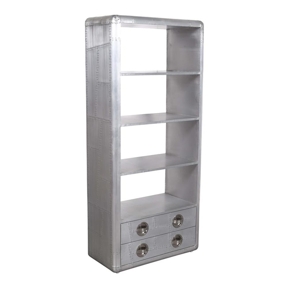 Pilot 2 Drawer Bookcase with Silver Aluminum Cladding and Exposed ...