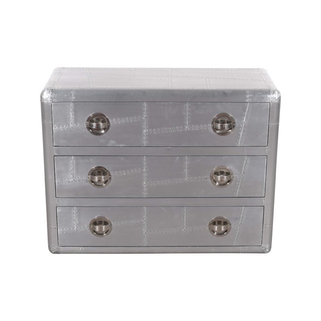 Pilot 3-Drawer Chest with Silver Aluminum Cladding and Exposed Steel ...