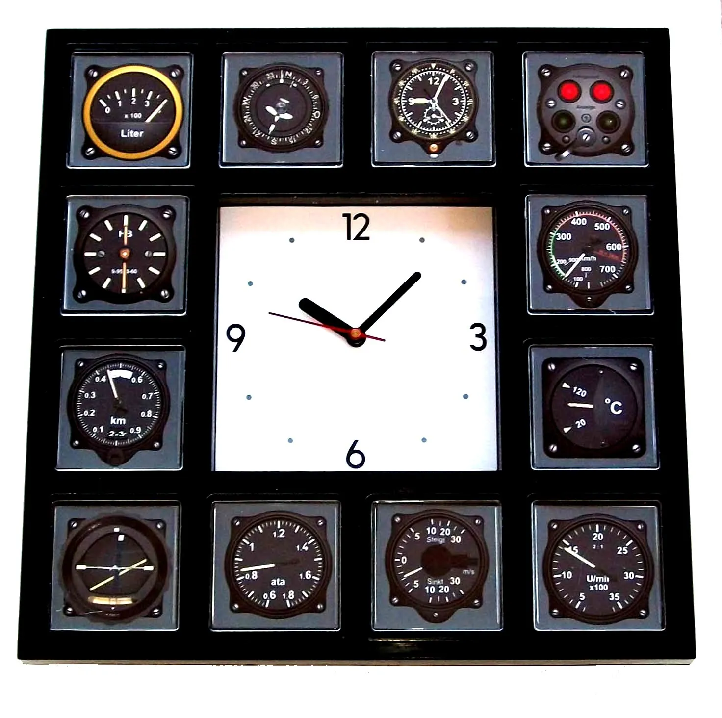 Pilot Airline Airplane Gauges cockpit Panel Black Wall Clock with 12 ...