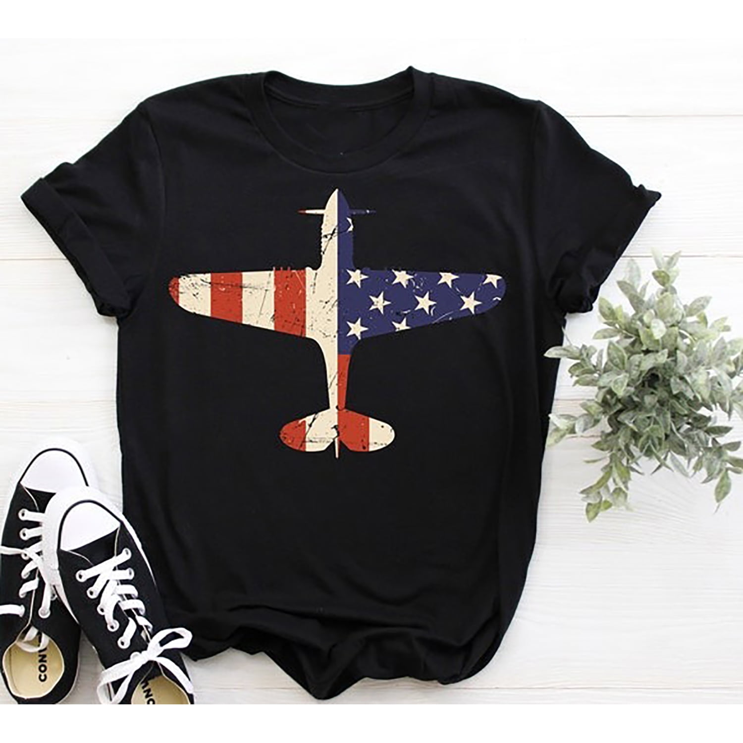 Pilot Airplane American Flag Vintage T-Shirt, Aviation Shirts, Flying ...