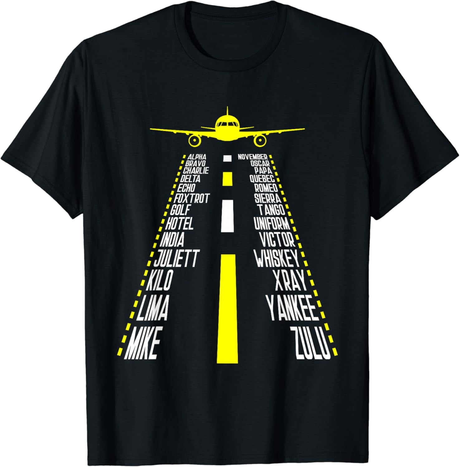 Pilot Aviator Runway Airplane Landing - Aviation Phonetic T-Shirt Black ...