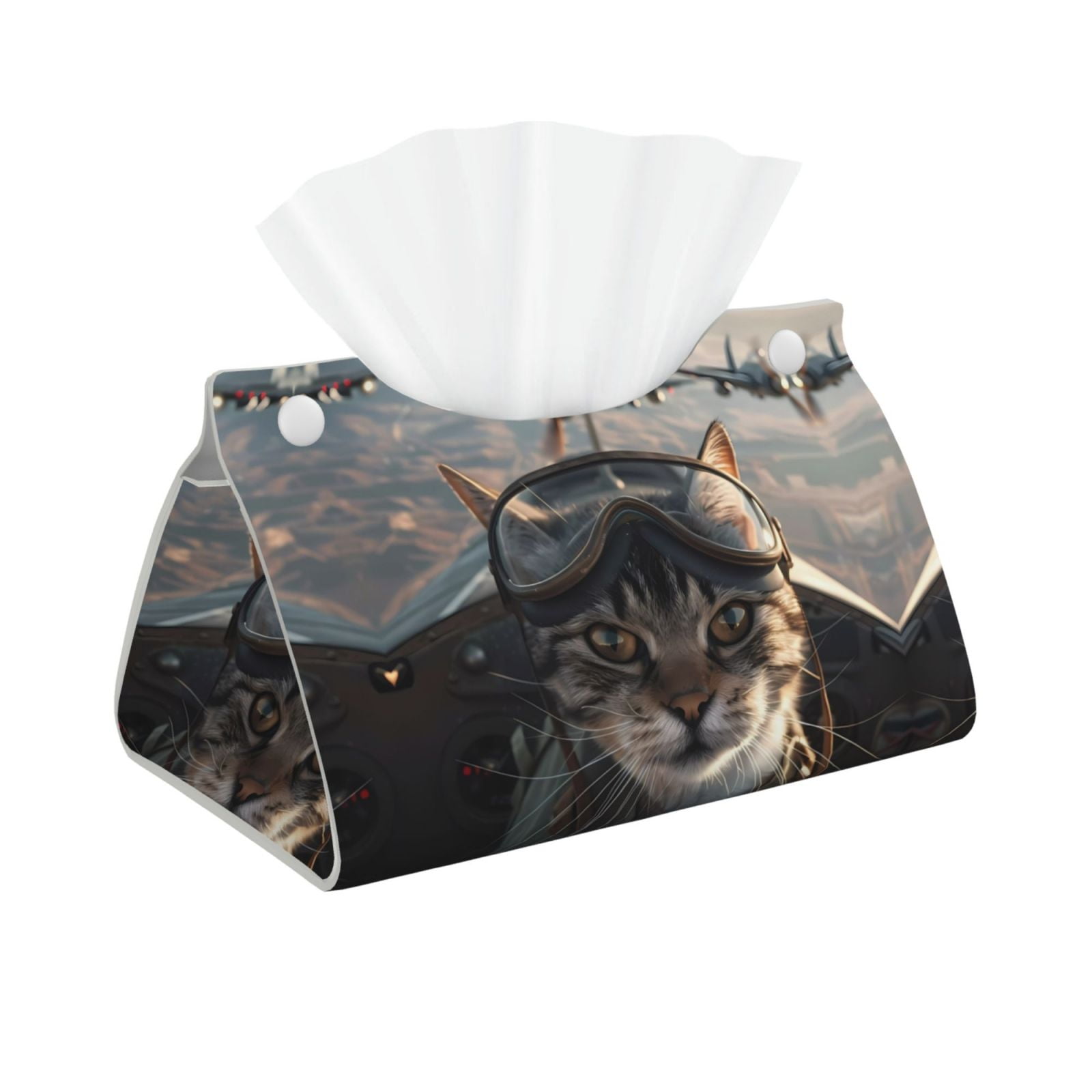Pilot Cat In Vintage Plane Leather Tissue Box Cover - Long PVC Tissue ...