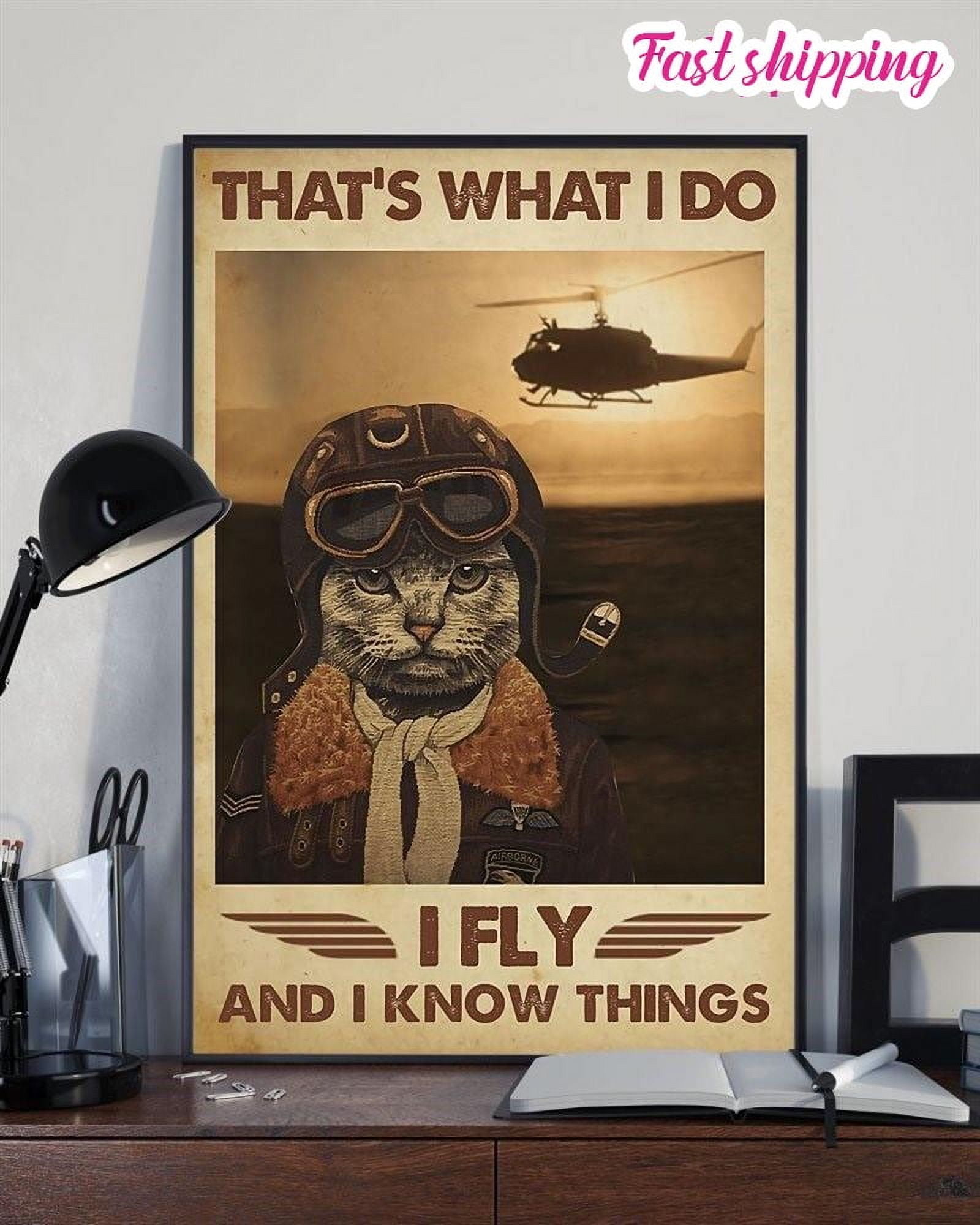 Pilot Cat Thats What I Do I Fly And I Know Things Vintage Vintage Home Poster Wall Art Vertical ...