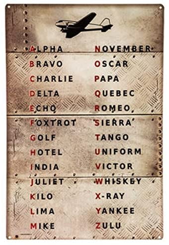 Pilot Code Aviation Metal Aluminum Sign Phonetic Alphabet Alpha Bravo ...