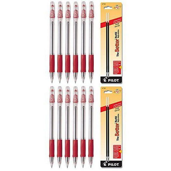 Pilot EasyTouch Ballpoint Stick Pens, Medium Point Red Ink 12 Pens & 4 ...