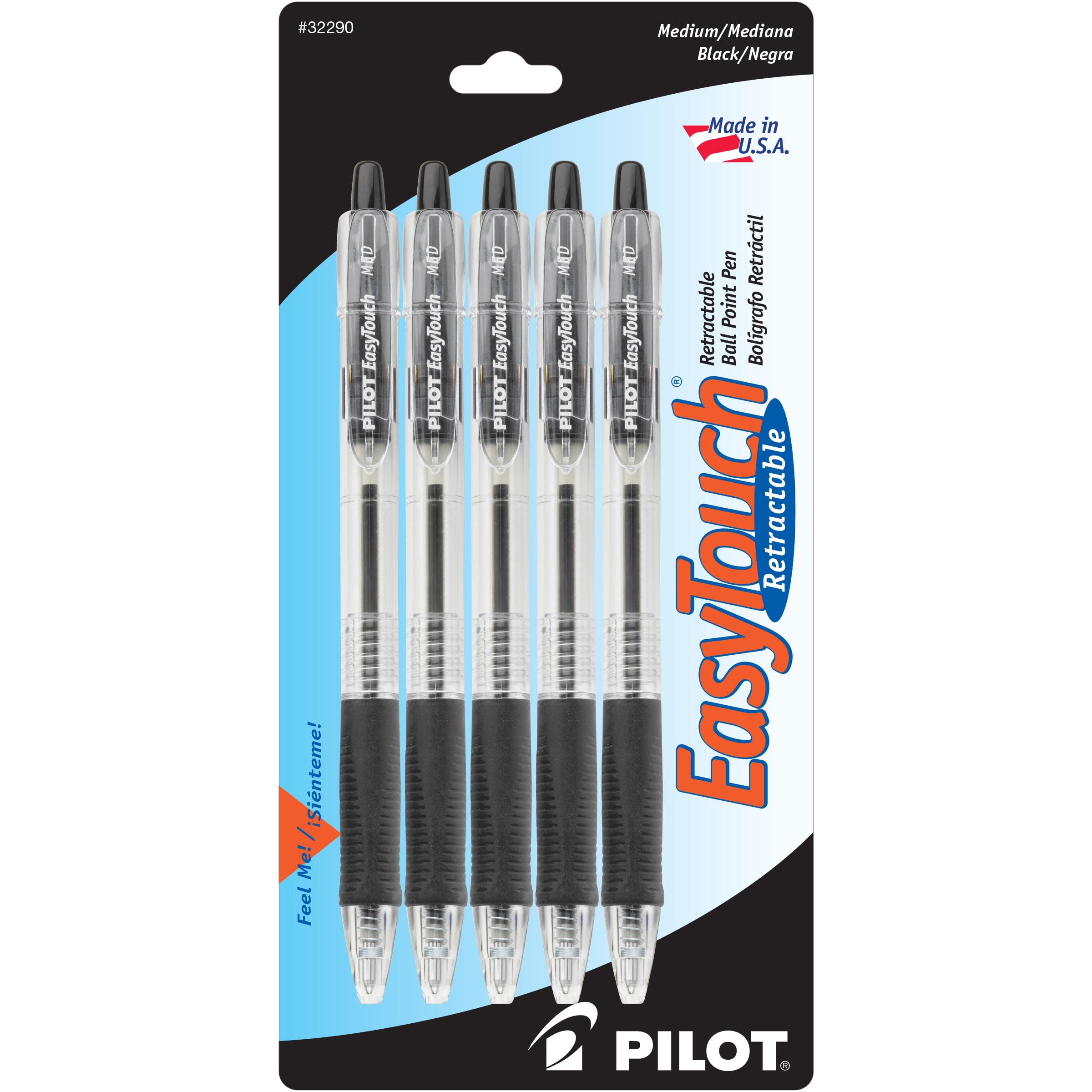 Pilot EasyTouch Retractable Ballpoint Pens, Medium, 1.0 mm, Black, 5 ...