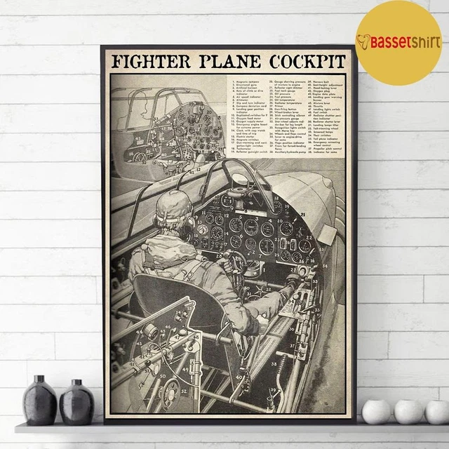 Pilot Fighter Plane Cockpit Poster Home Decor, Vintage Art Print ...