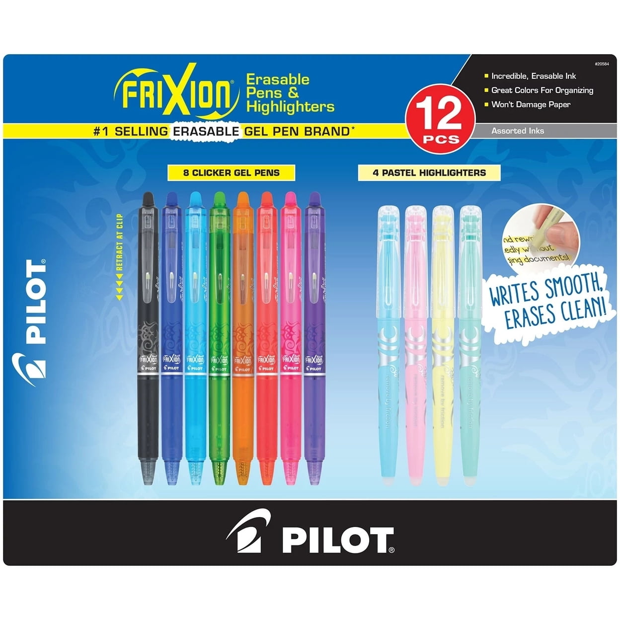Pilot FriXion Erasable Pens & Highlighters, Heat Erase (Pack of 12 ...