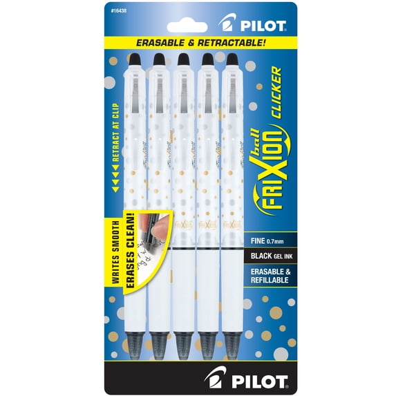 Pilot FriXion Clicker Dots Collection Erasable Gel Pens, Fine, Black ...