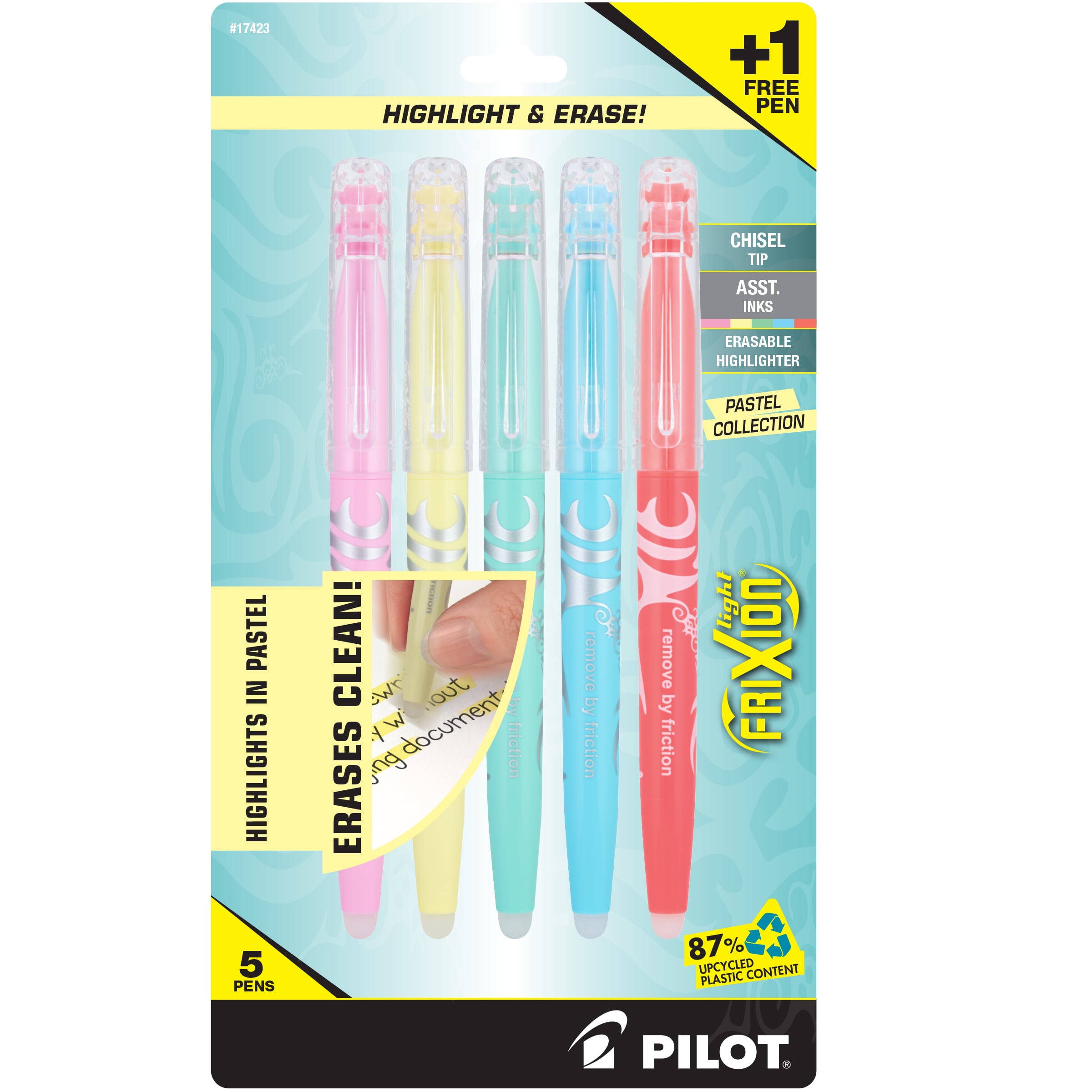 Pilot FriXion Pastel Erasable Assorted Highlighters, Chisel Tip, 4 ...