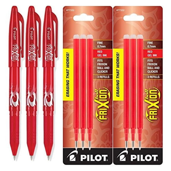 Pilot Frixion Erasable Gel Ink Pens, Red, Fine Point 0.7mm, Pack of 3 ...