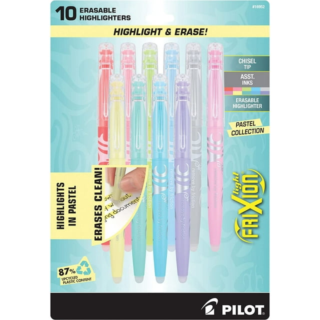 Pilot 10-Pack Frixion Light Pastel Erasable Highlighters, Assorted ...