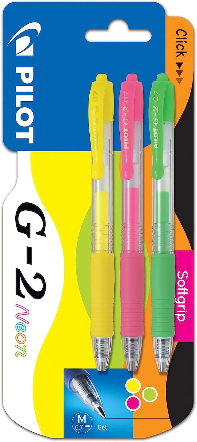 Pilot G-2 Retractable Gel Ink Rollerball Pens - 0.7mm Nib Tip - Neon ...