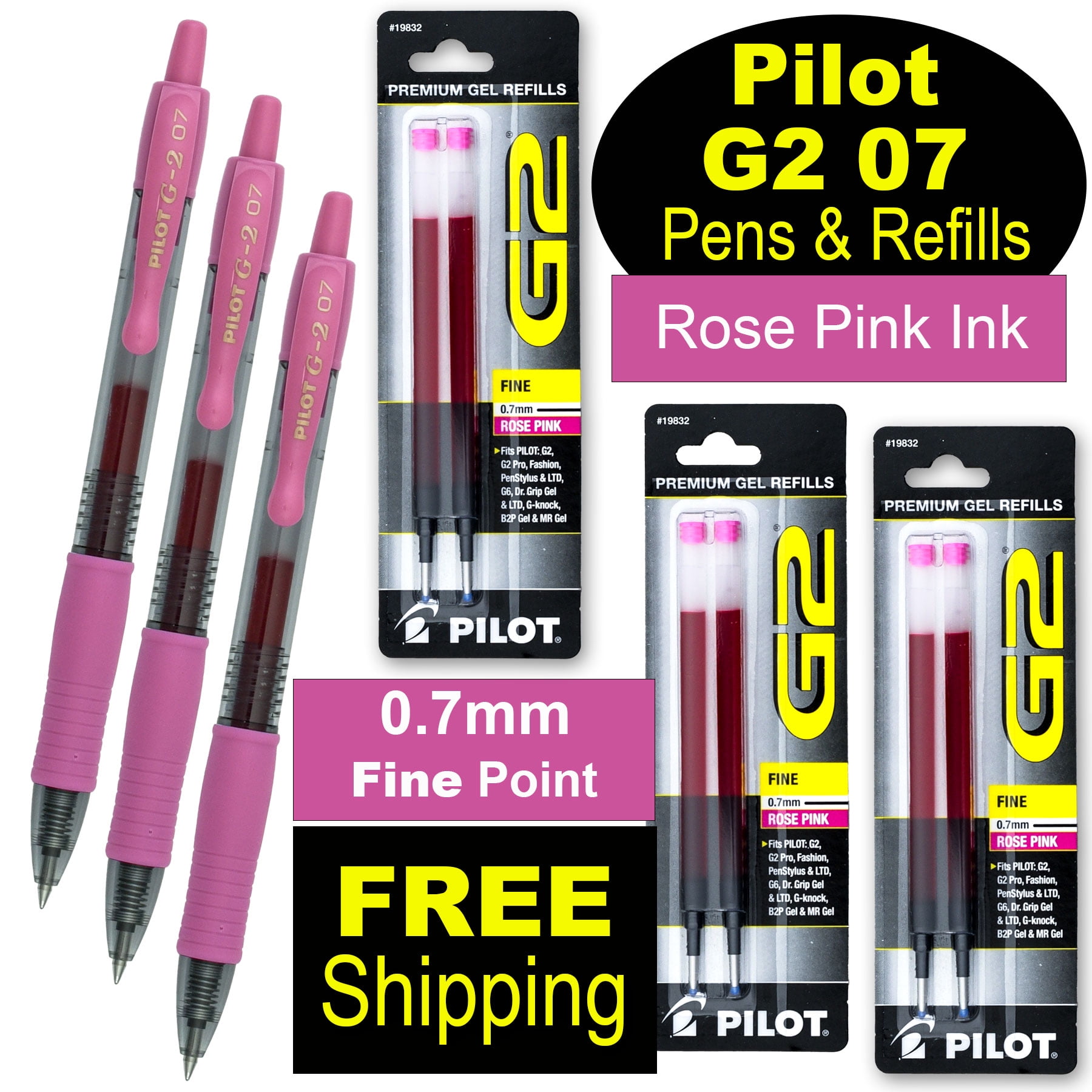 Pilot G2 07 18349 Pens & Refills, Rose Pink Gel Ink, 0.7mm Fine ...