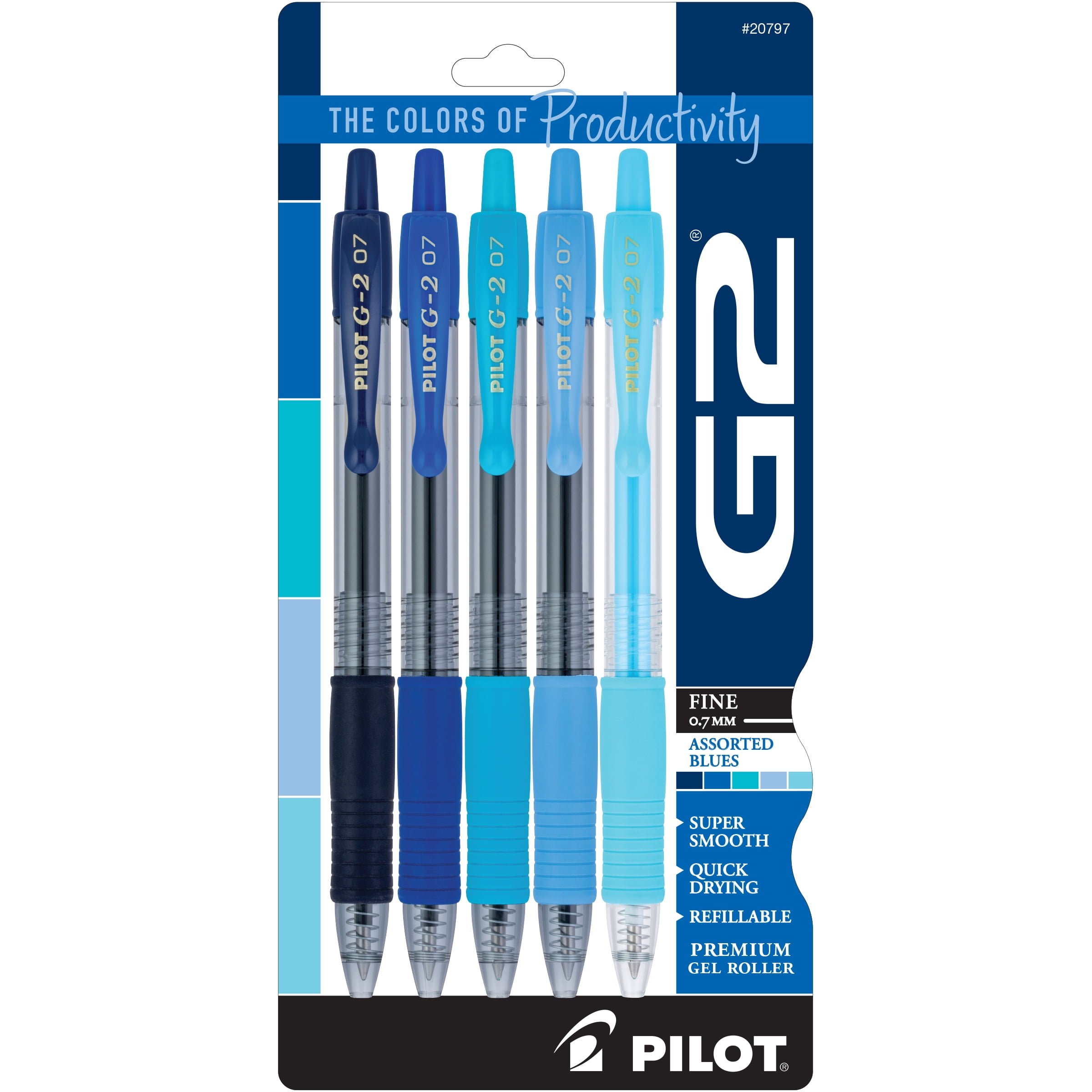 Pilot G2 Blue Premium Gel Pens, Fine Point, Assorted Ink, 5 Count - Walmart.com