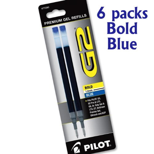 Value Pack of 6, Pilot G2 Roller Ball ink refills, Bold, Blue, 6 packs ...