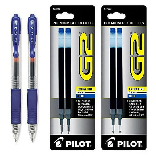 Pilot G2 Gel Ink Roller Ball, Blue Extra Fine 2 Pens & 4 Refills (31104 ...