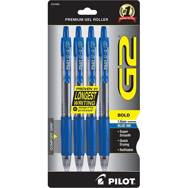 Pilot, G2 Premium Gel Roller Pens, Bold Point 1 mm, Pack of 4, Blue ...