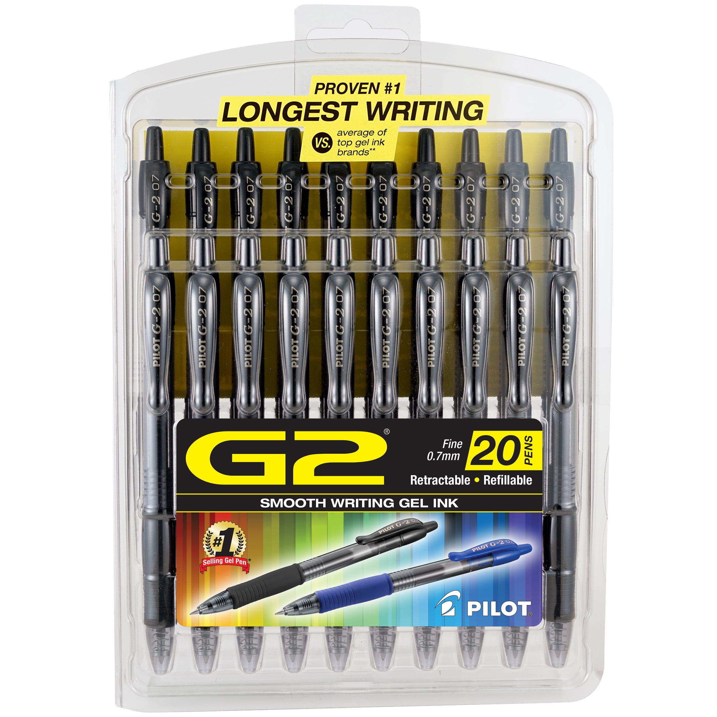 Pilot G2 Premium Retractable Gel Ink Pen, Fine Point, Black Ink, 20 ...