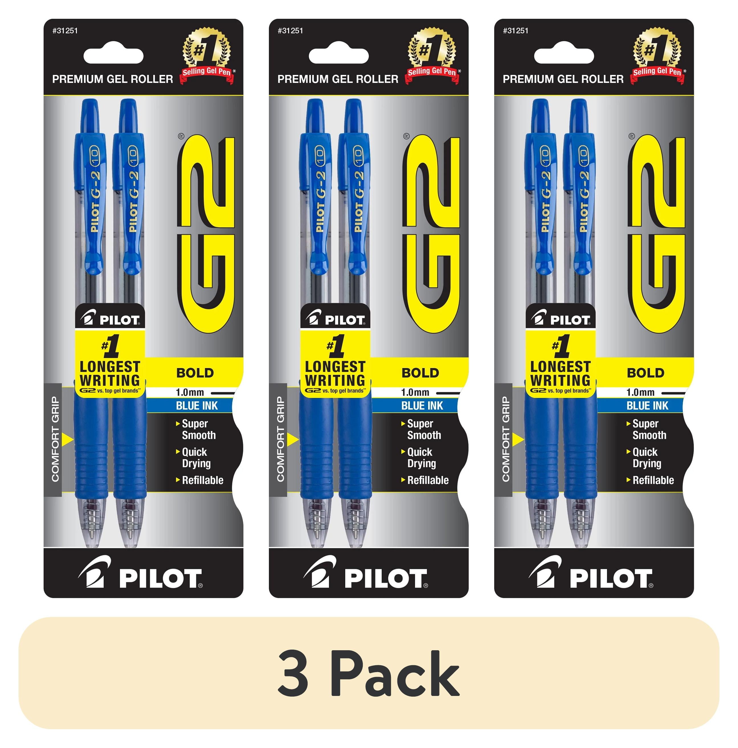 (3 pack) Pilot G2 Retractable Gel Pens, Bold Point, Blue, 2 Count ...
