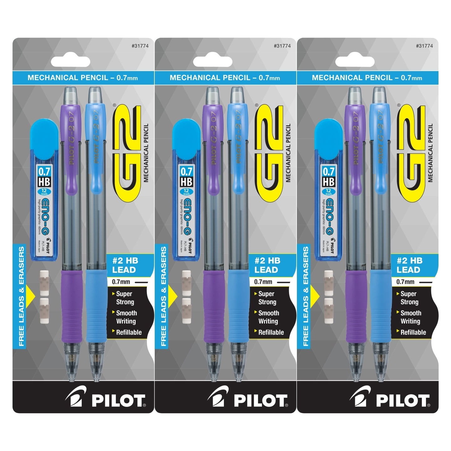 Pilot G2 Retractable Mechanical Pencil, 31774, 0.7 mm, #2HB, 2 Ct (3 ...