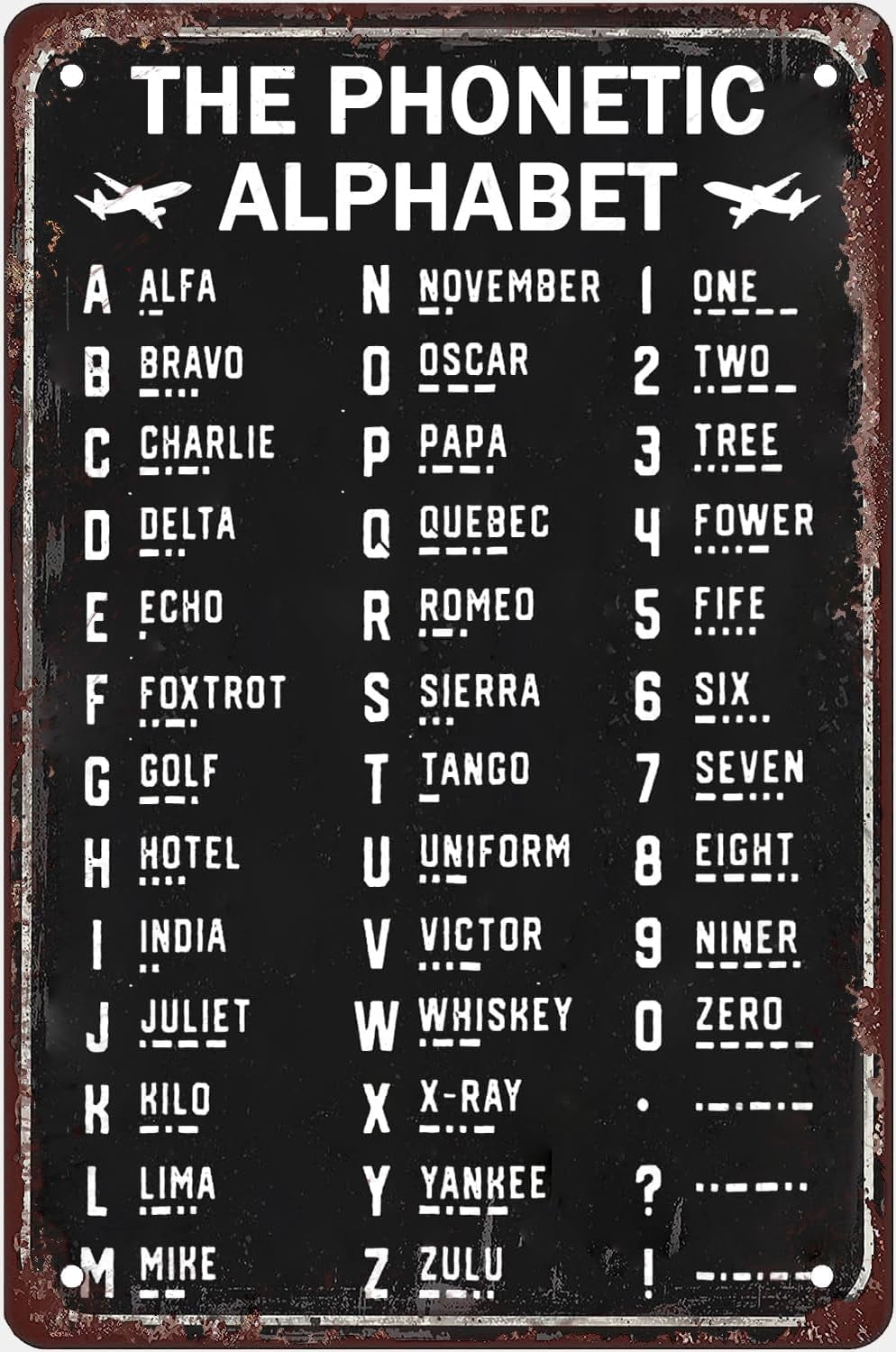 Pilot Knowledge Metal Tin Sign Military Phonetic Alphabet Sign Army ...