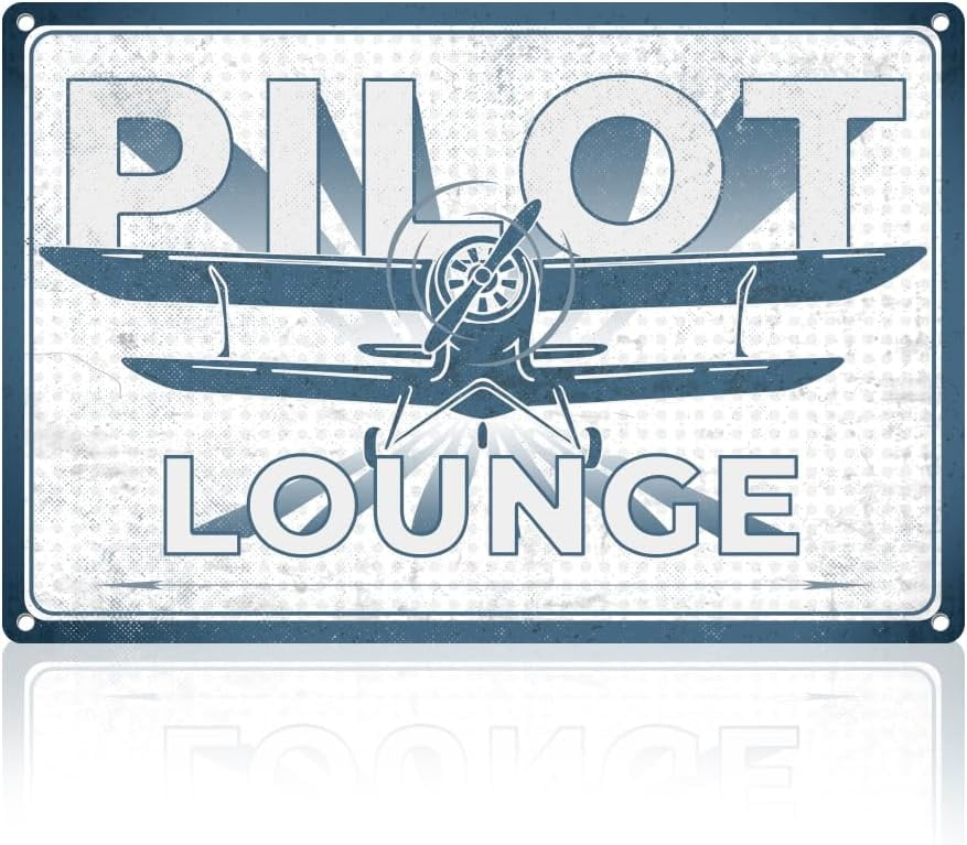 Pilot Lounge Metal Tin Sign Wall Art Decor Airplane Enthusiast Military ...