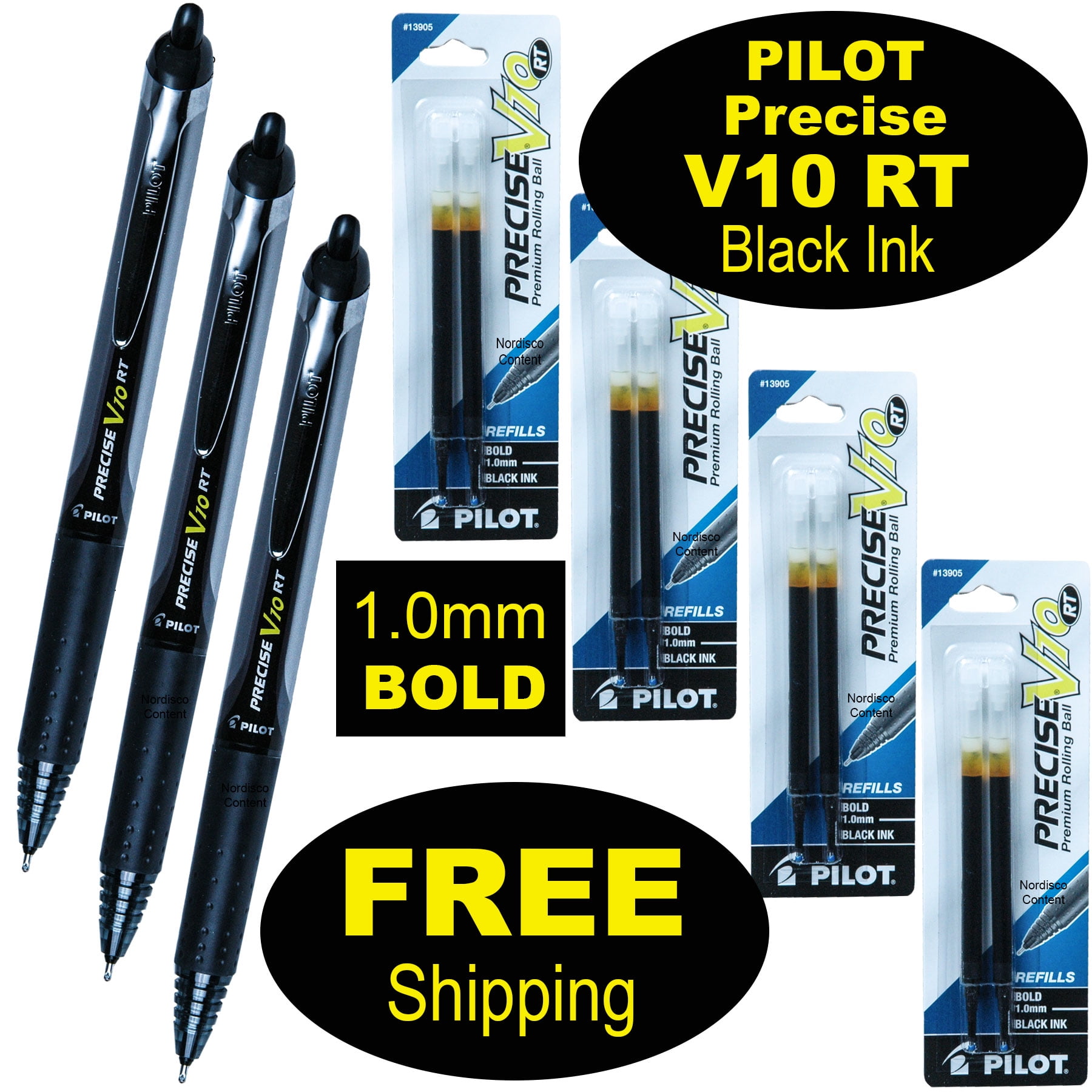 Pilot Precise V10 RT Pens, 1.0mm BOLD Black Ink, 3 Pens with 4 Packs of ...