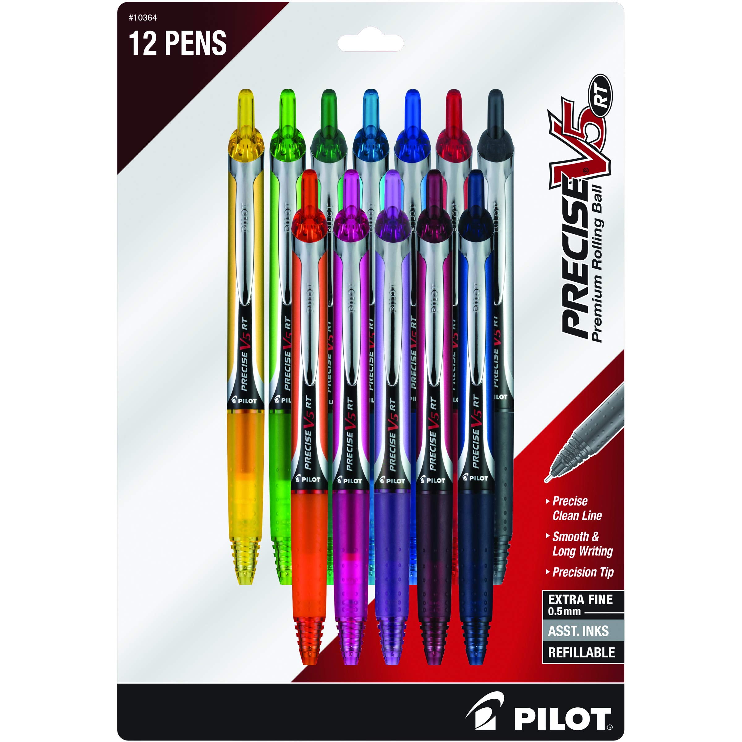 Pilot, Precise V5 RT Refillable & Retractable Rolling Ball Pens, Extra ...