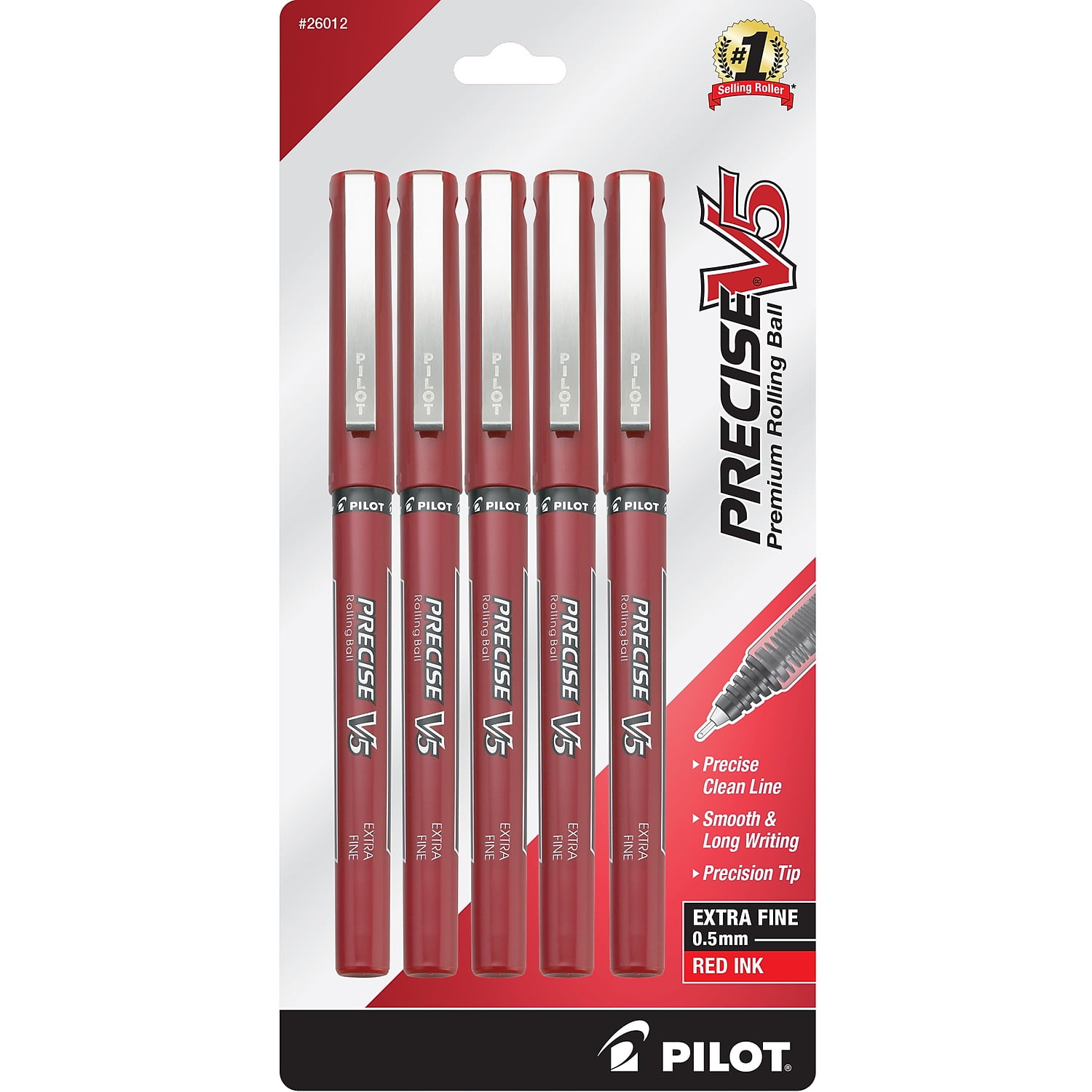 Pilot Precise V5 Rollerball Pens, Extra-Fine 0.5mm Tip, Red Ink, 5-Pack ...