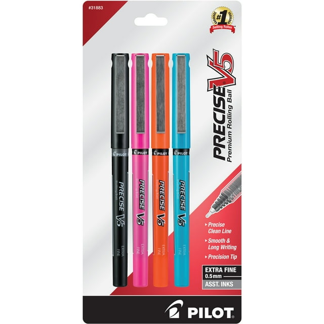 Pilot Precise V5 Rolling Ball Pen, Extra Fine Point, Assorted Colors, 4 ...