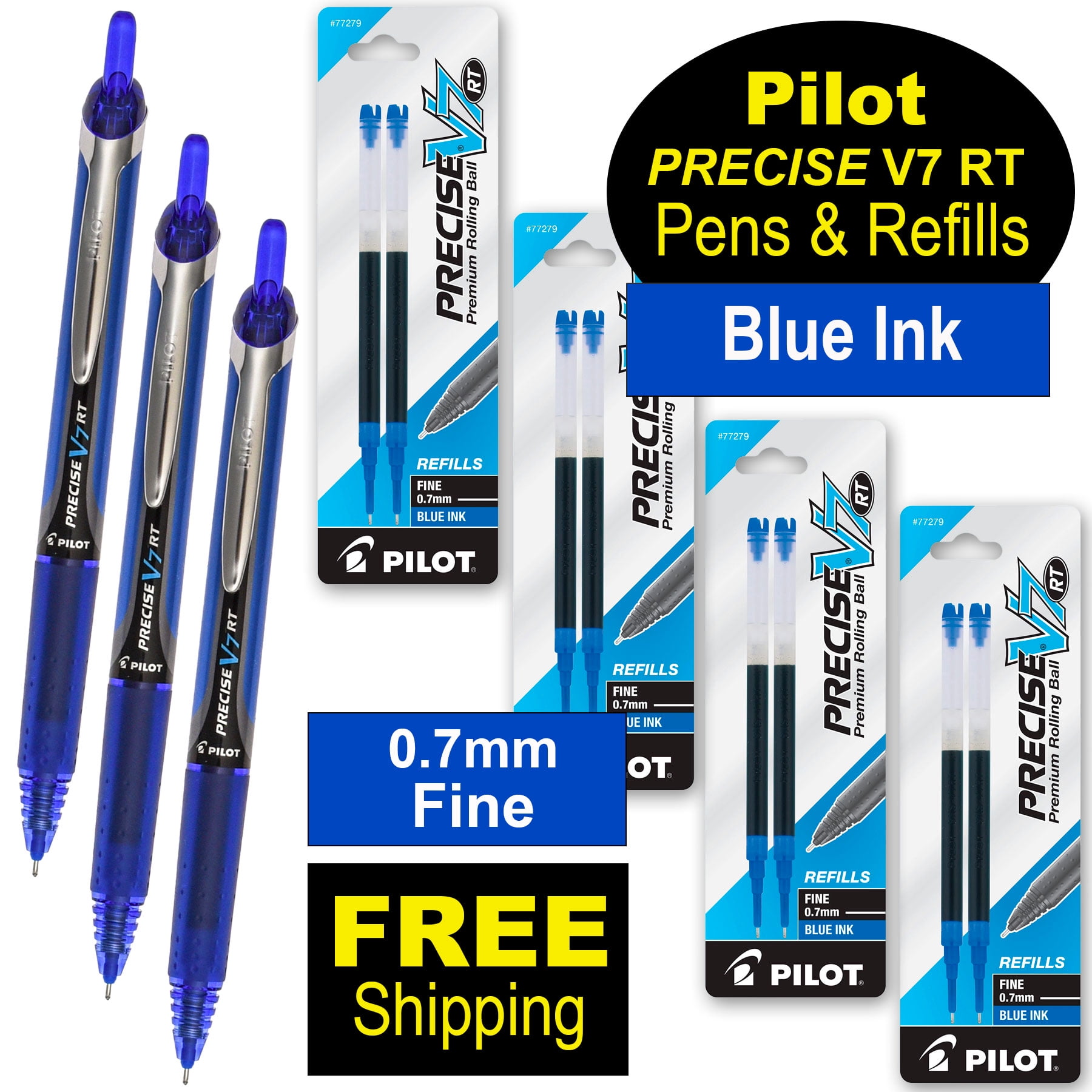Pilot Precise V7 RT 26068 Pens & Refills, Blue Ink, 0.7mm Fine ...