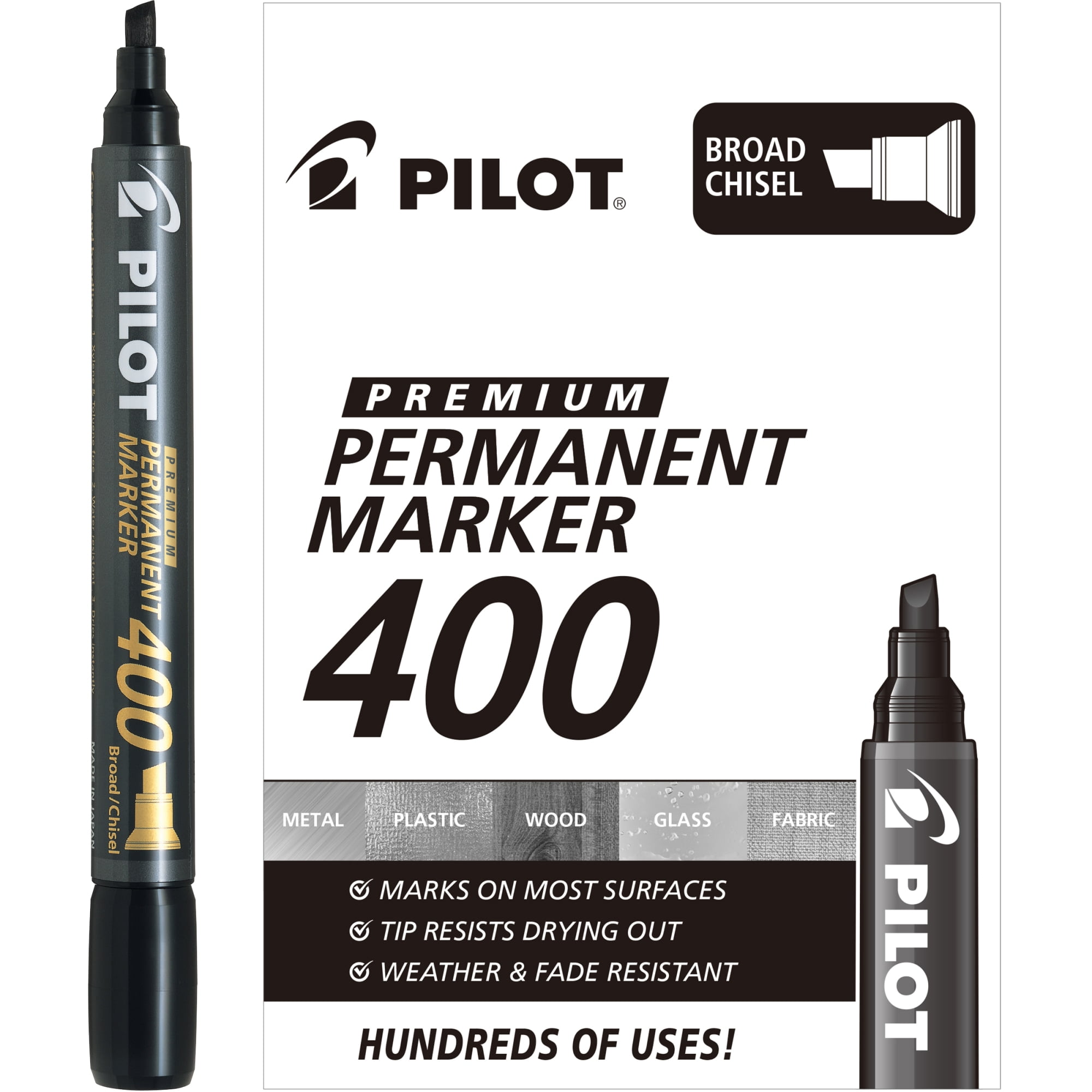 Pilot Premium 400 Permanent Markers, Broad Chisel Tip, 4.8 mm, Black ...