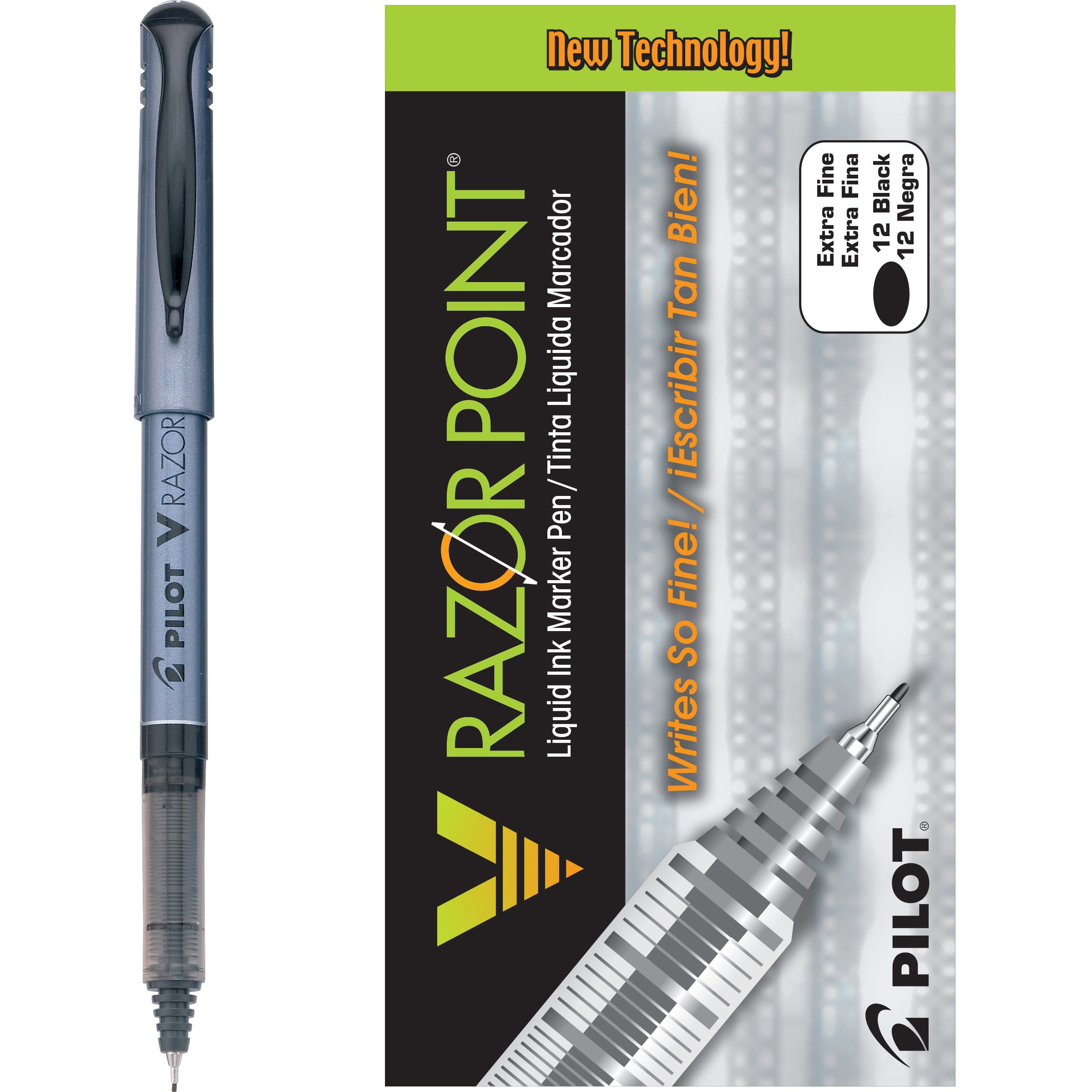 Pilot V Razor Point Liquid Ink Markers, Extra Fine Point, Black Ink, 12 ...