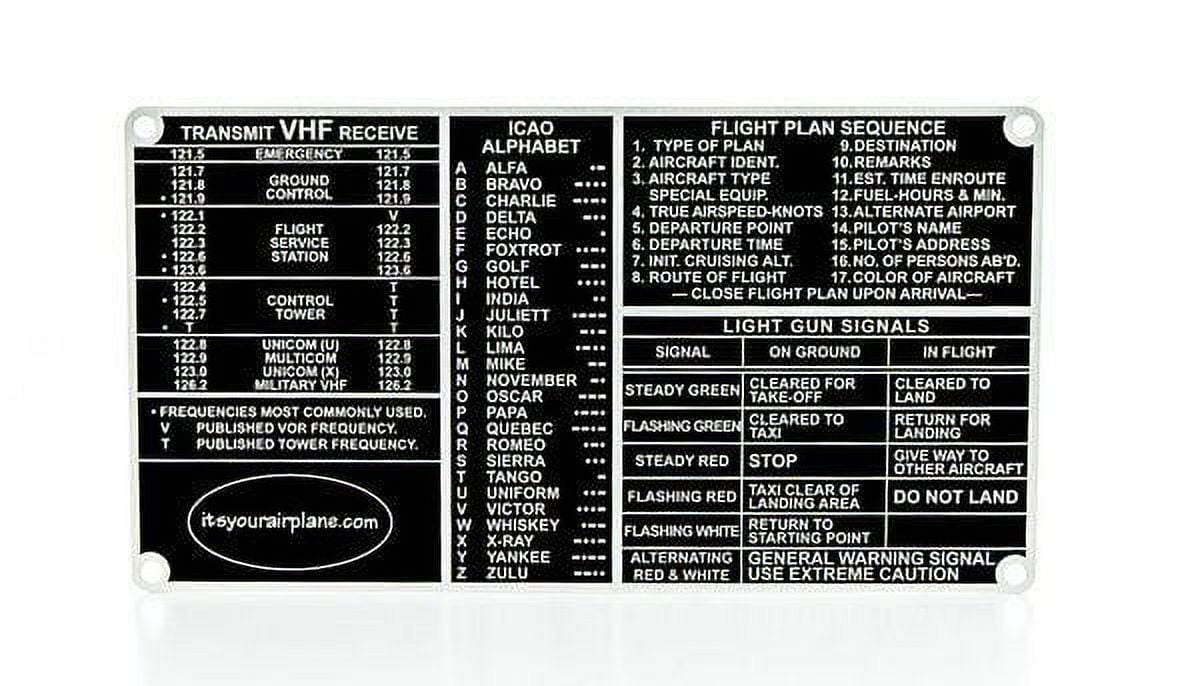 Pilot's Communications Guide Placard General Aviation Airplane Cockpit ...