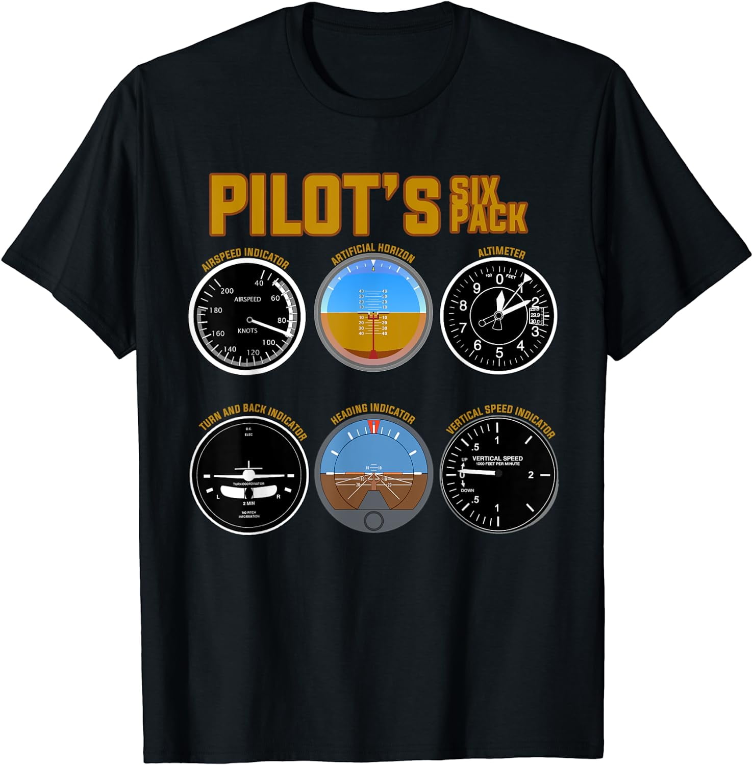 Pilot's Six Pack T-Shirt | Flight Instruments Aviation Shirt - Walmart.com