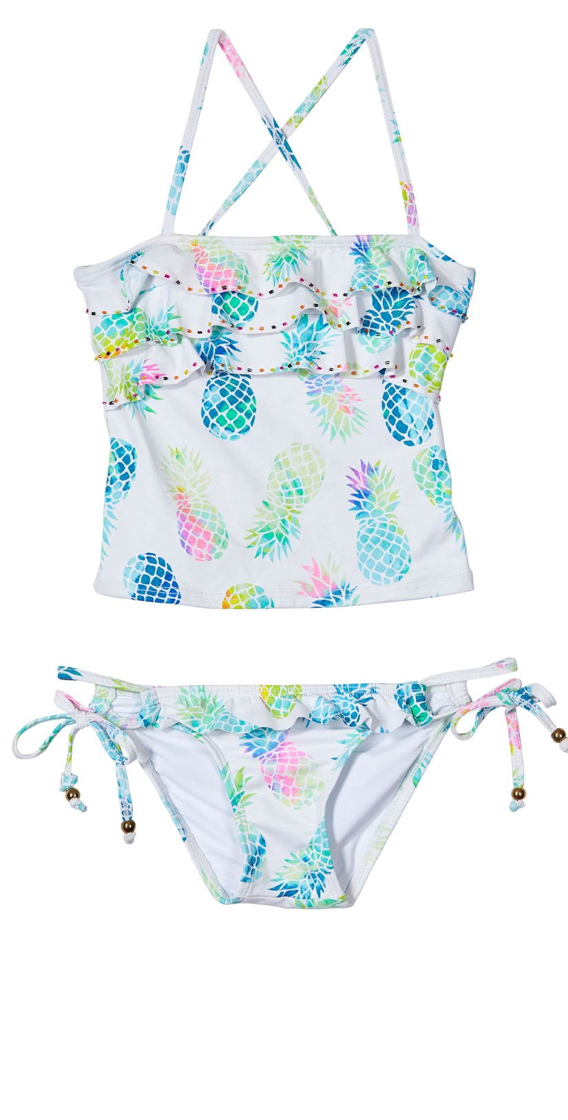 PilyQ Girls Pina Colada Embroidered Ruffle Tankini Set PIN-804T Multi ...