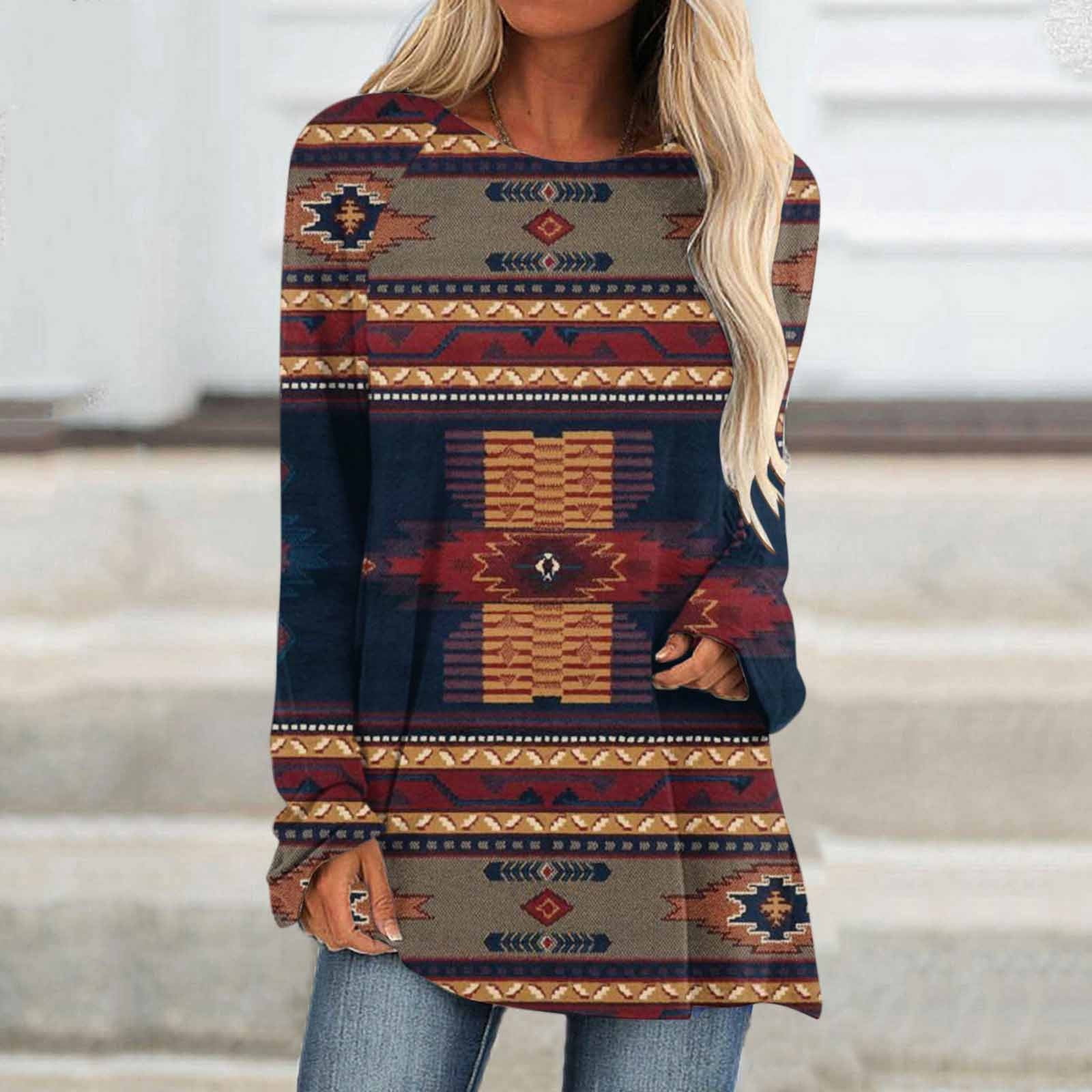 Pimelu Womens Long Sleeve Shirts Western Graphics Print Fit Tops Fall ...