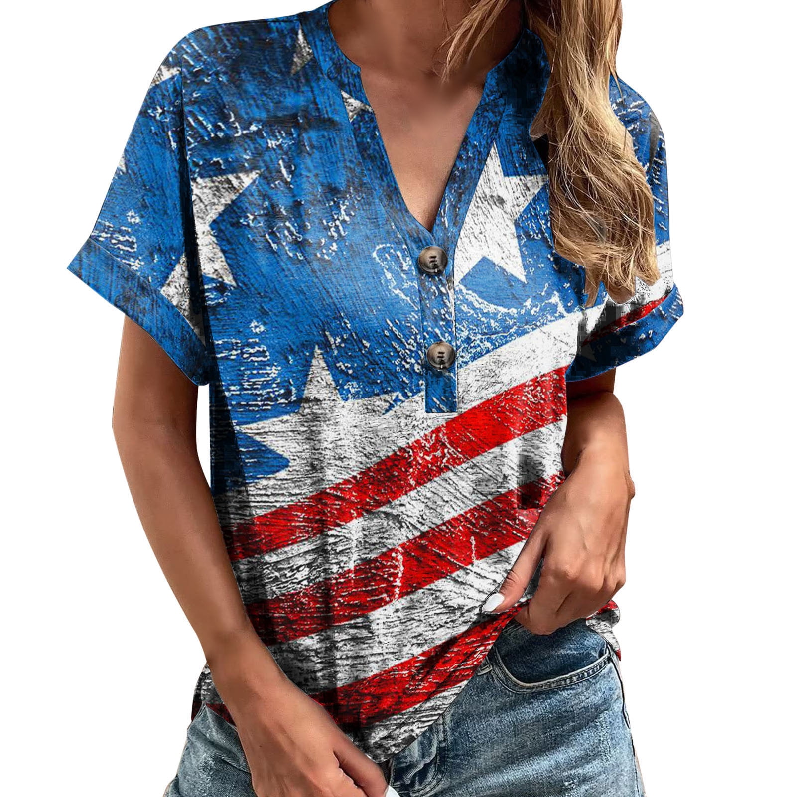 Pimfylm 4th of July Women's American Flag Patriotic 4th of July Short Sleeve T-Shirt ...