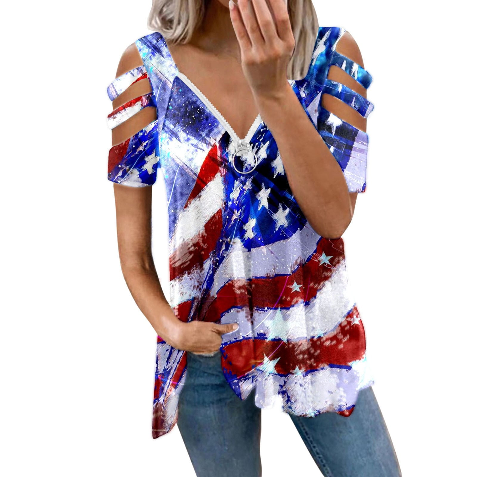 Pimfylm American Flag Shirt for Women July 4th Clothing Memorial Day ...